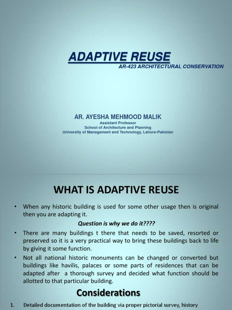 Adaptive Reuse: Ar. Ayesha Mehmood Malik | Download Free PDF | Art ...