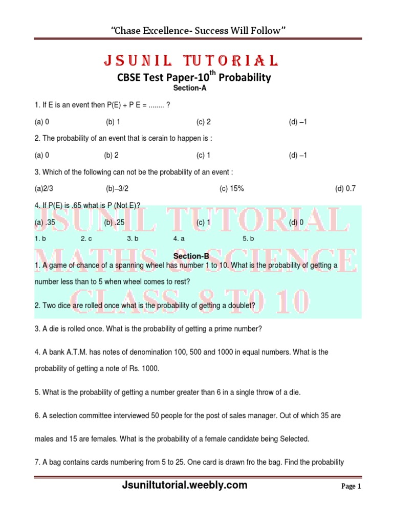 10th Probability Test Paper-2 PDF | PDF | Probability | Gaming