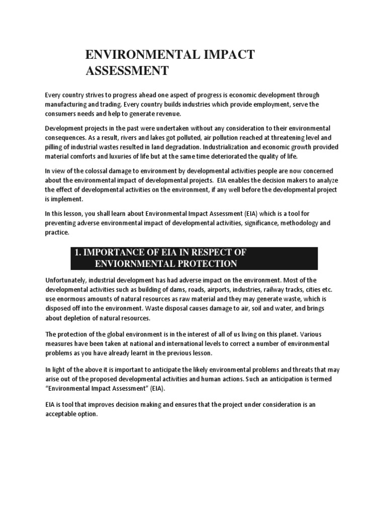 Environmental Impact Assessment: 1. Importance of Eia in Respect of ...