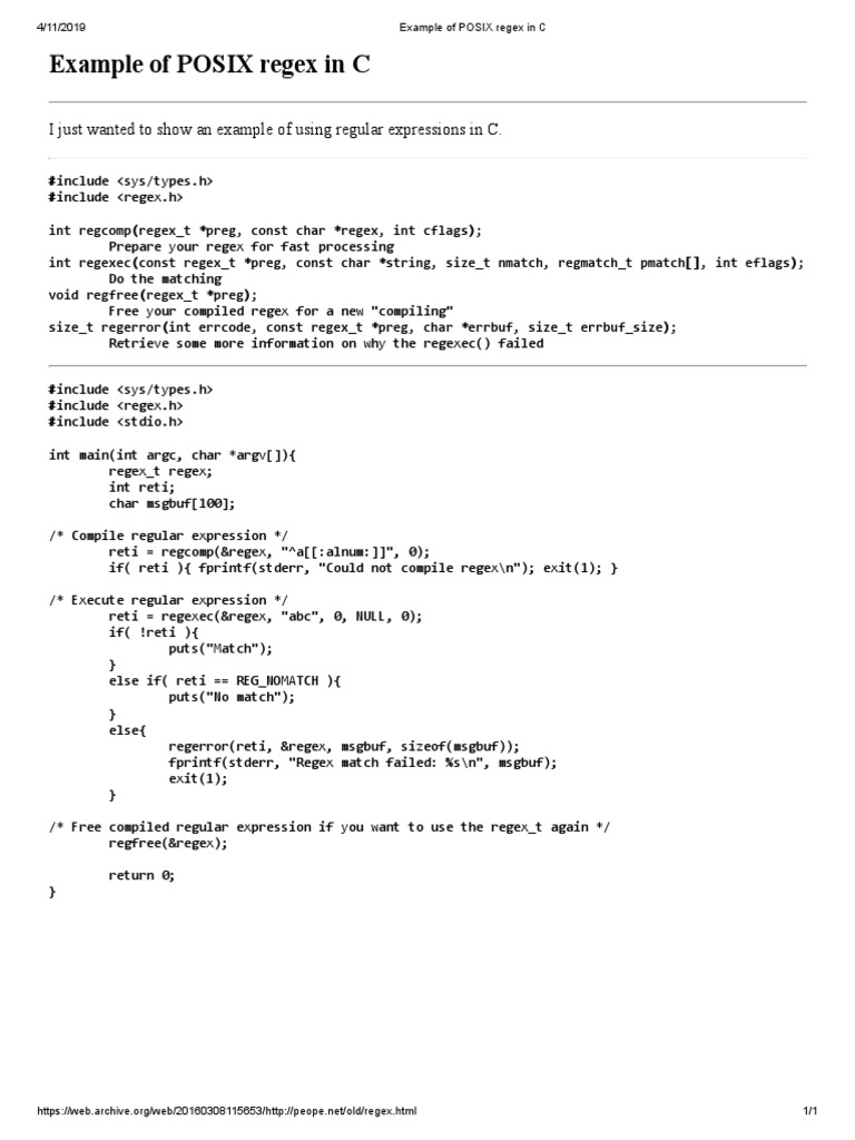 Example of POSIX Regex in C | PDF
