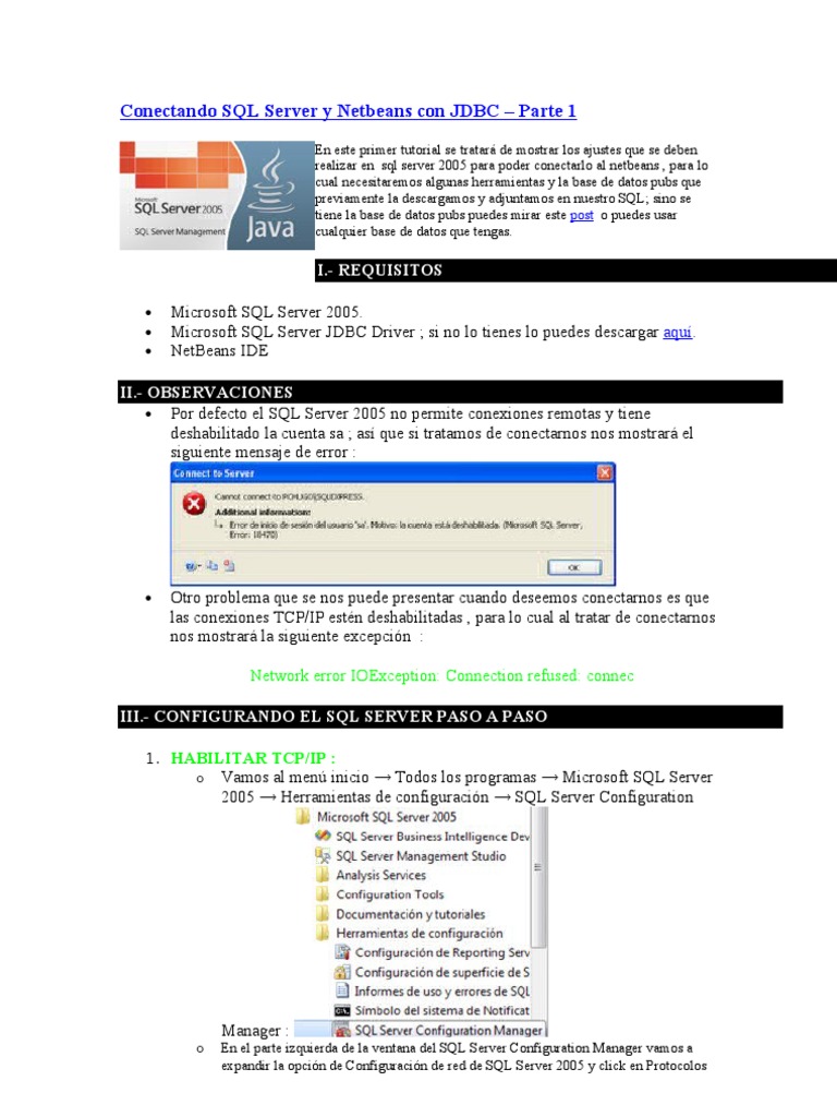 Conectando SQL Server y Netbeans Con JDBC | PDF | Servidor SQL de ...