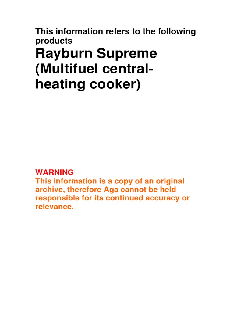 Rayburn Supreme (Multifuel Central-Heating Cooker) : This Information ...
