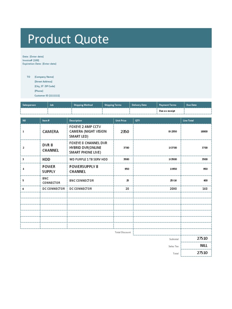 Product Quotation Template | PDF | Receipt | Services (Economics)