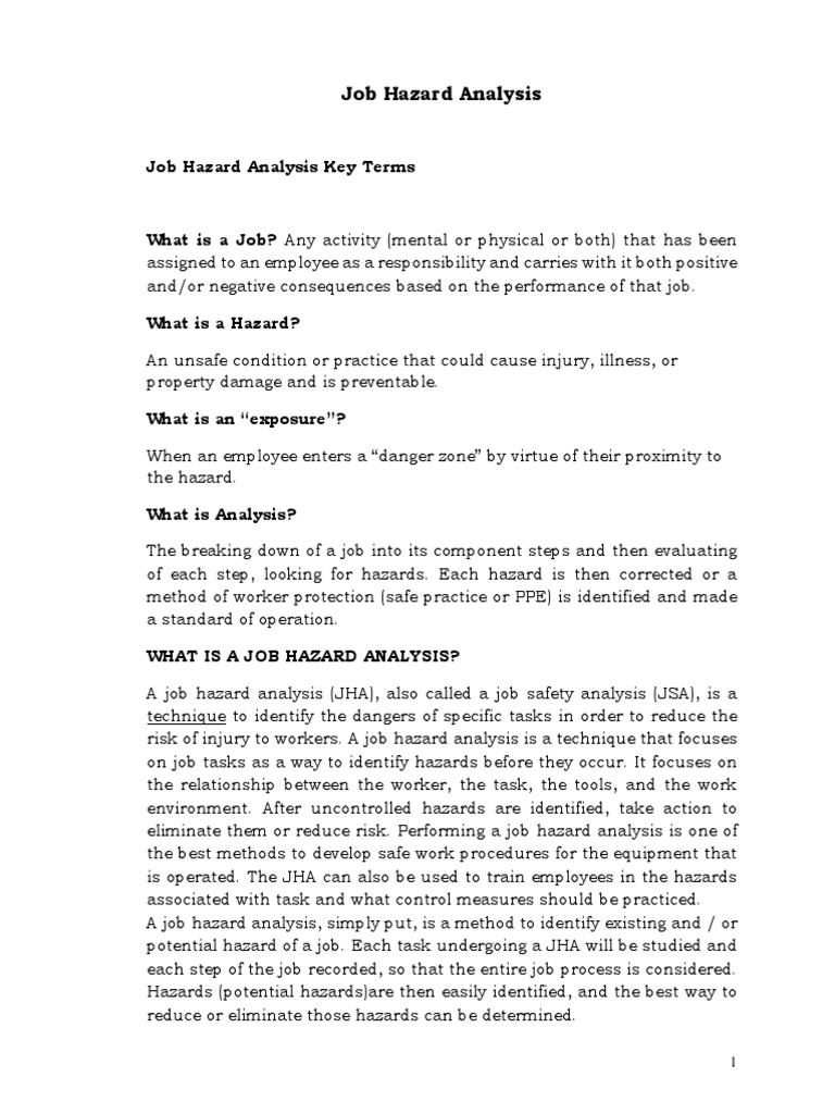 Job Hazard Analysis | PDF | Prevention | Occupational Safety And Health