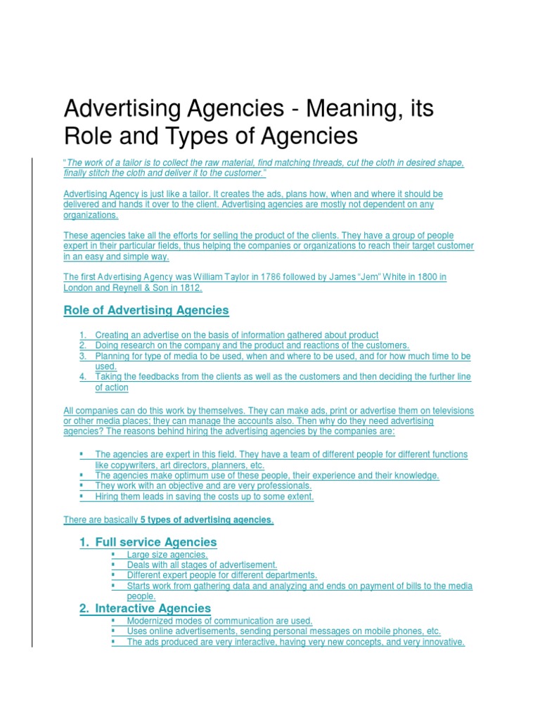 An In-Depth Look at the Role and Functions of Advertising Agencies ...