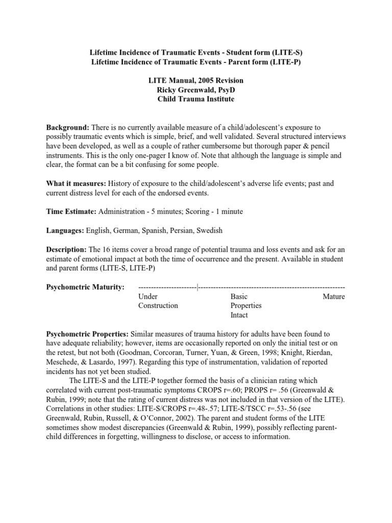 Lite Manual | PDF | Psychological Trauma | Posttraumatic Stress Disorder