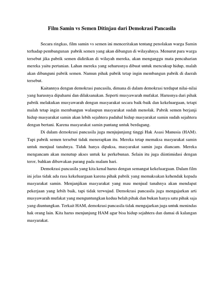 Film Samin Vs Semen Ditinjau Dari Demokrasi Pancasila | PDF