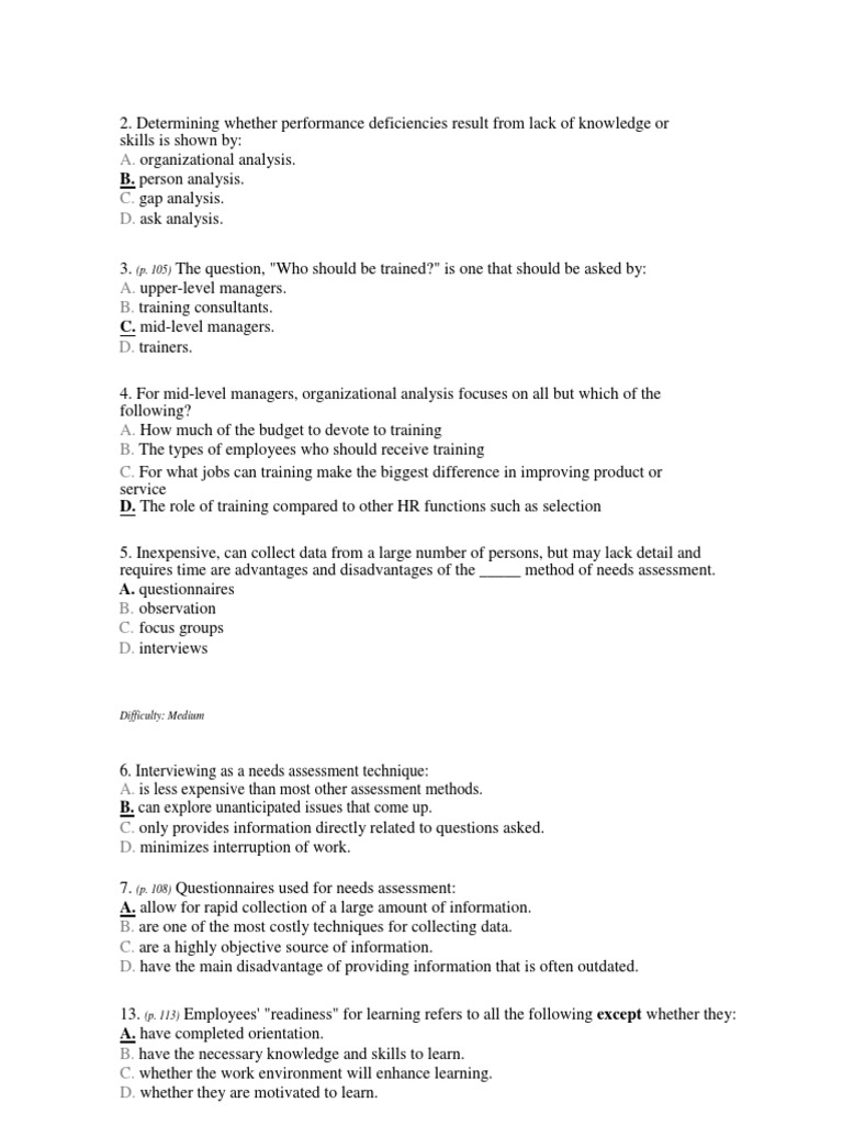 Chapter 3 Quiz and Answer Keys Training and Development | PDF ...