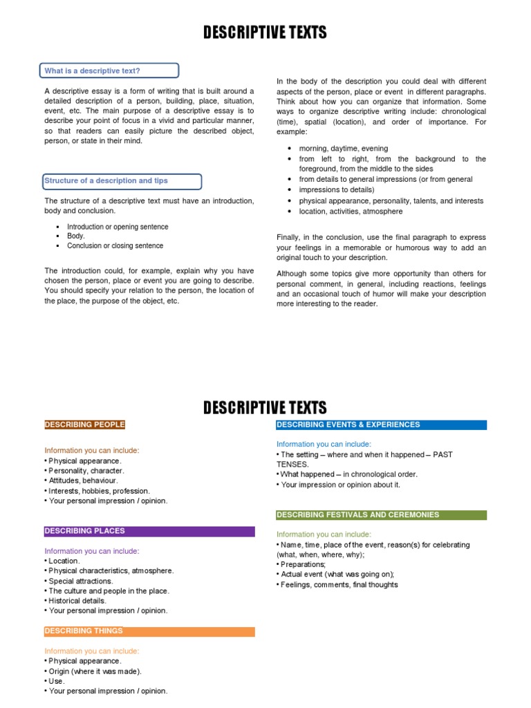 Descriptive Texts - Structure and Language | PDF | Essays | Cognition