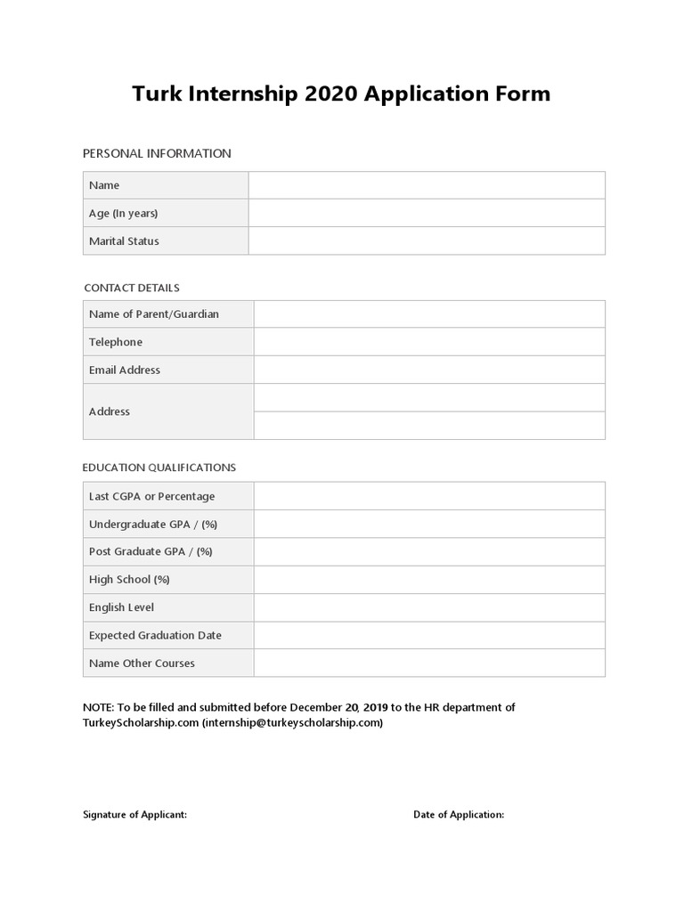 Turk Internship Application Form | PDF