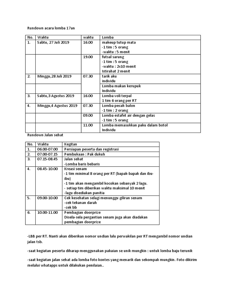 Rundown Acara Lomba 17an | PDF