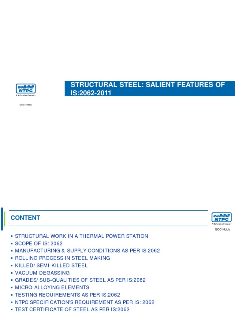 Structural Steel: Salient Features of IS:2062-2011: EOC Noida | PDF ...