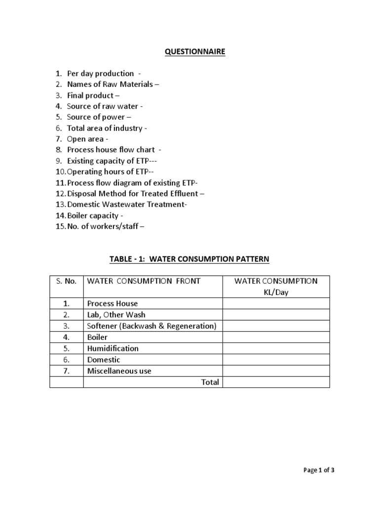 Questionnaire For Adequacy of ETP | PDF