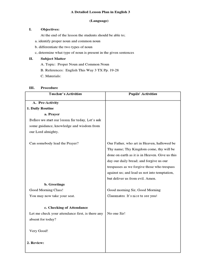 A Detailed Lesson Plan in English 3 (Language) I. Objectives | PDF ...