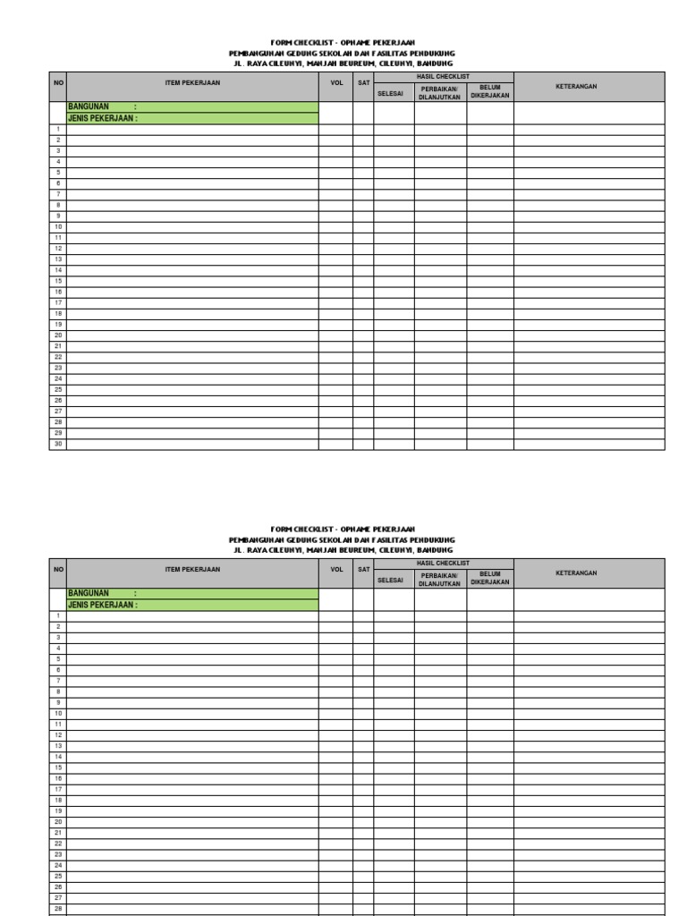 Form Checklist Opname Pekerjaan | PDF