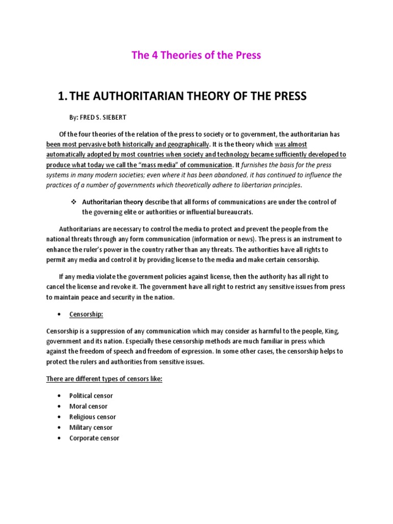 The 4 Theories of The Press | PDF | Freedom Of The Press | Censorship