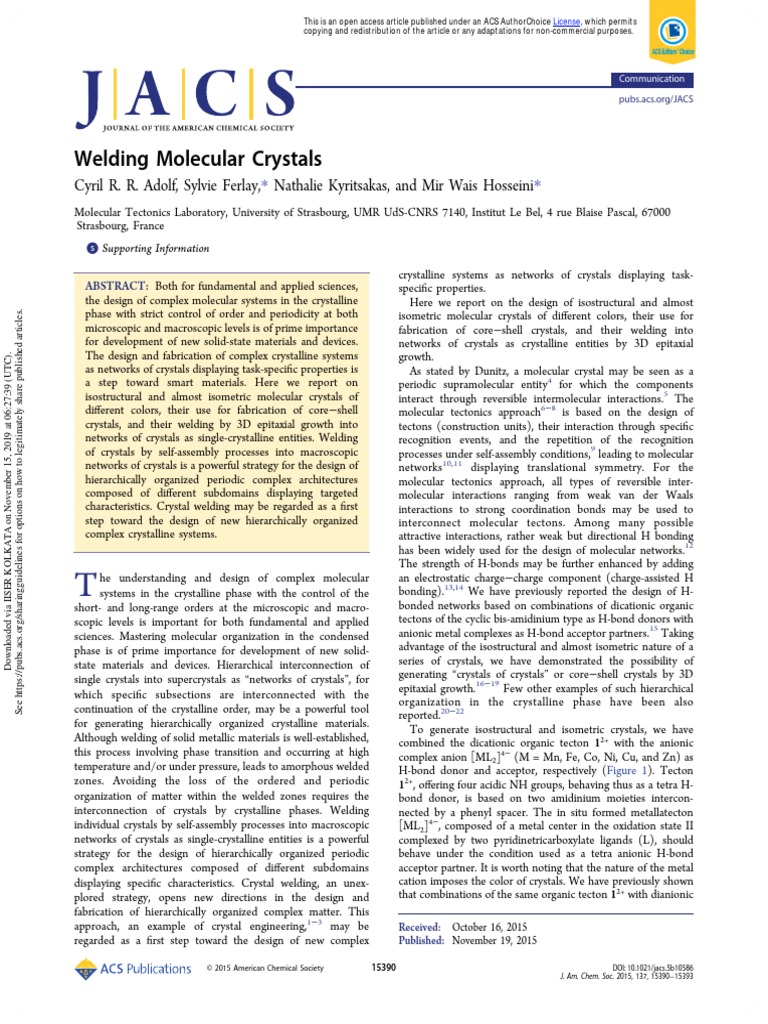 Molecular Crystal Welding | PDF | Crystal | Hydrogen Bond