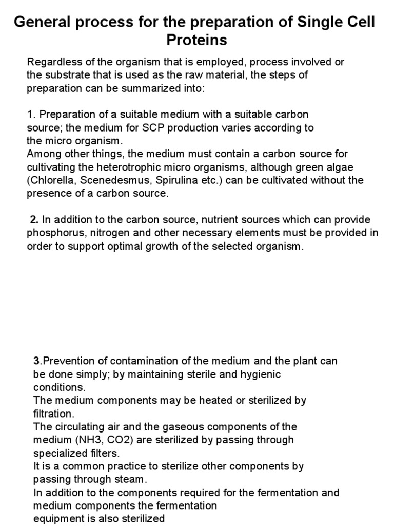Single Cell Protein Production Methods | PDF | Growth Medium | Fermentation