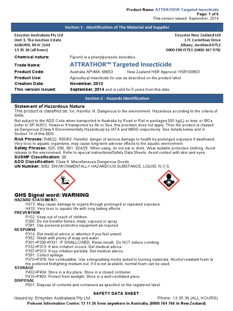 Attrathor MSDS | Download Free PDF | Dangerous Goods | Toxicity