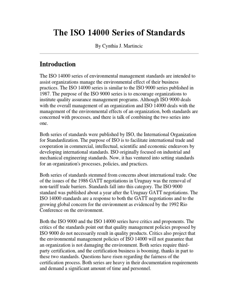 Iso 14000 Series of Standards by Cynthia Martincic | Download Free PDF | Iso 9000 ...
