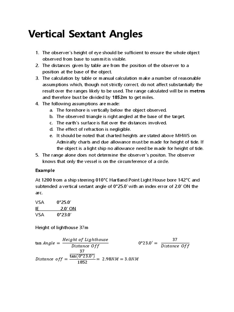 Vertical Sextant Angles: Example | PDF