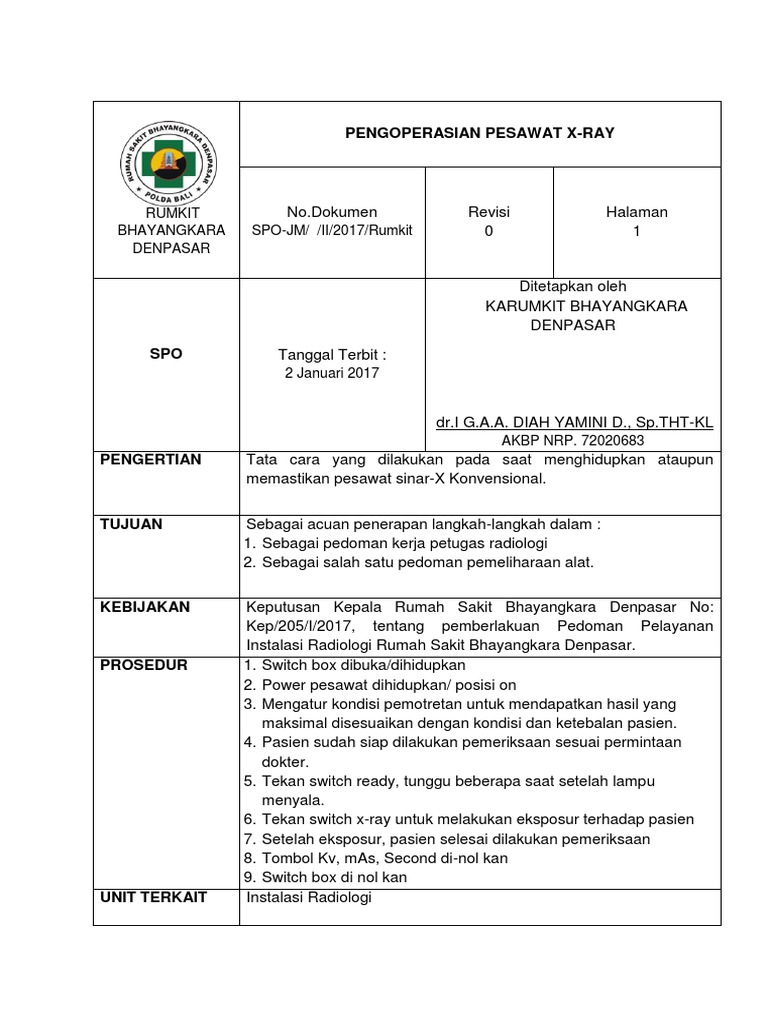 Sop Pengoprasian Alat X-Ray | PDF