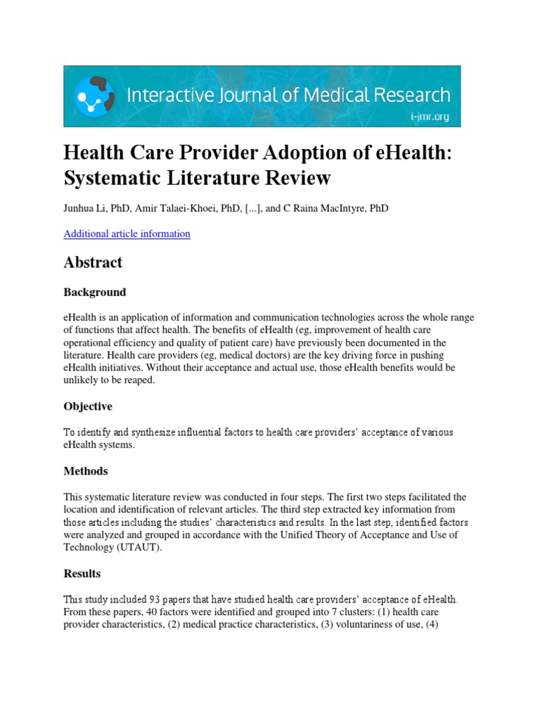 Health Care Provider Adoption of EHealth | PDF | Electronic Health ...