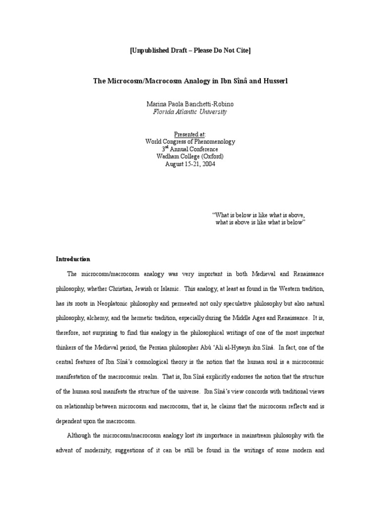 The Microcosm Macrocosm Analogy in Ibn S PDF | PDF | Edmund Husserl ...