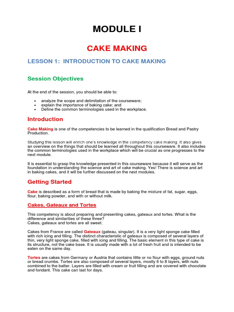 Lesson 1: Introduction To Cake Making | PDF | Cakes | Flour