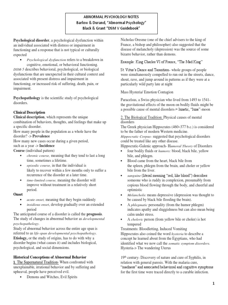 Abnormal Psychology Notes Barlow & Durand, "Abnormal Psychology" Black ...