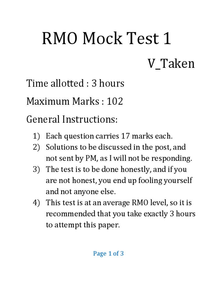 RMO Mock Test 1: V - Taken | PDF