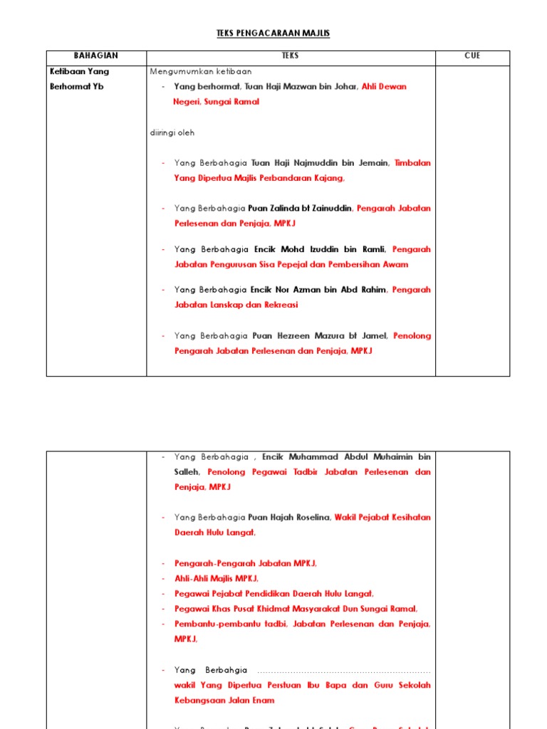 Teks Pengacaraan Majlis (Flow Skj6) | PDF