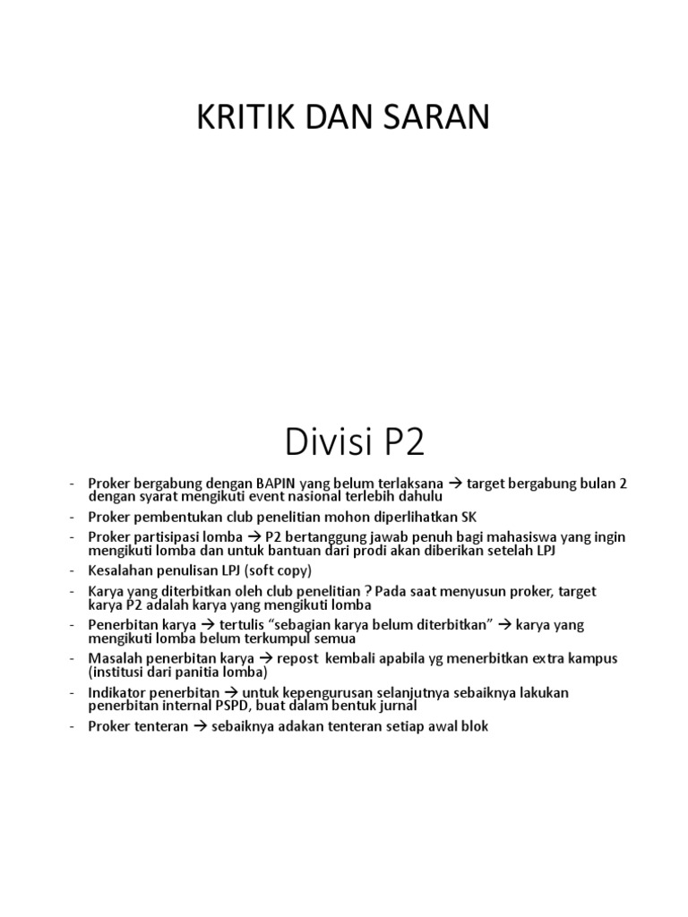 Kritik Dan Saran LPJ | PDF