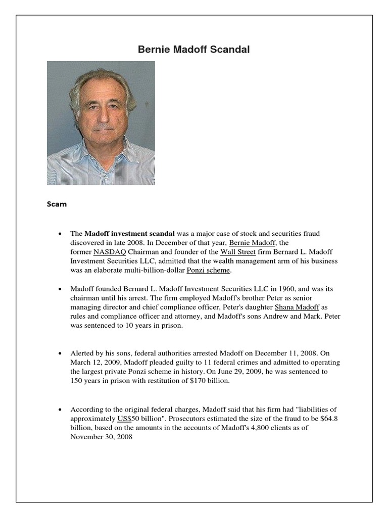 Bernie Madoff Ponzi Scheme Overview | PDF | Fraud | Corporate Law