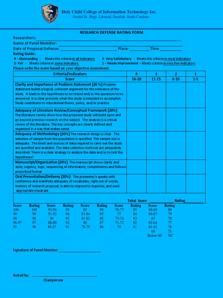 9 - Defense Rating Sheet | PDF | Hypothesis | Academic Discipline ...