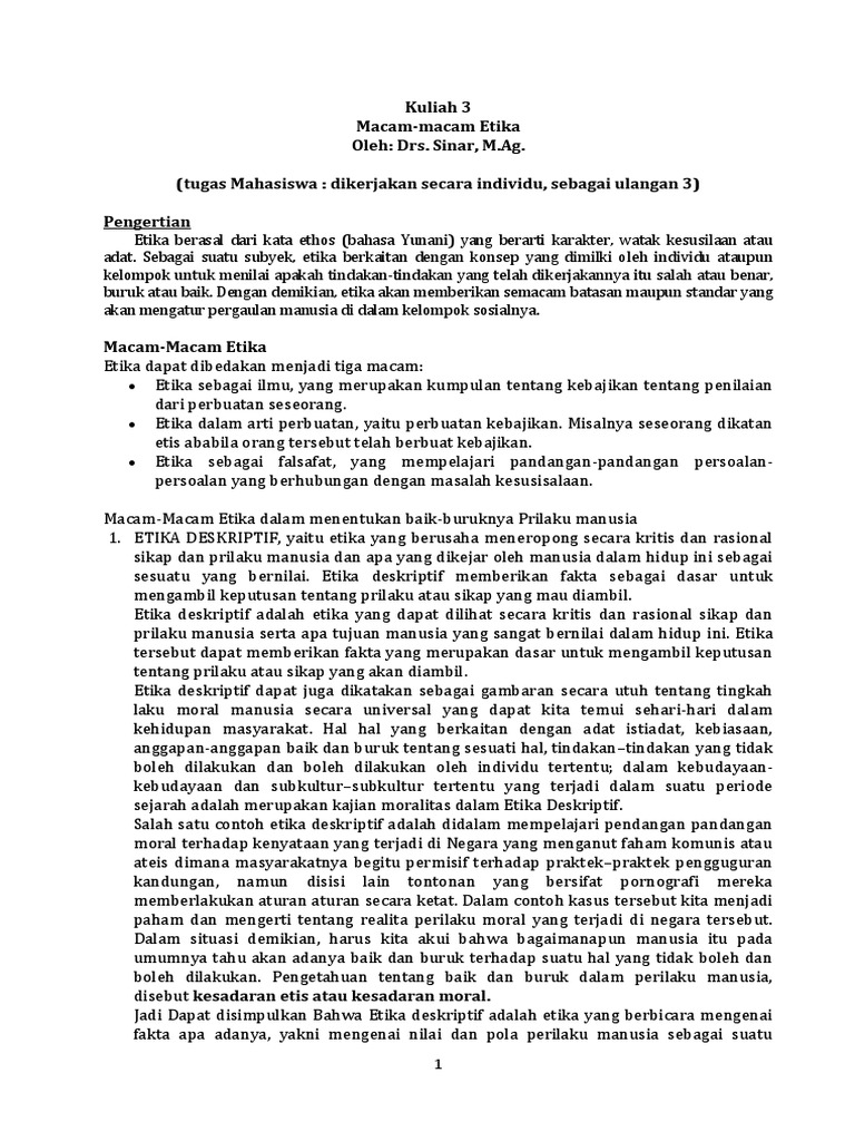 3 Macam Macam Etika | PDF
