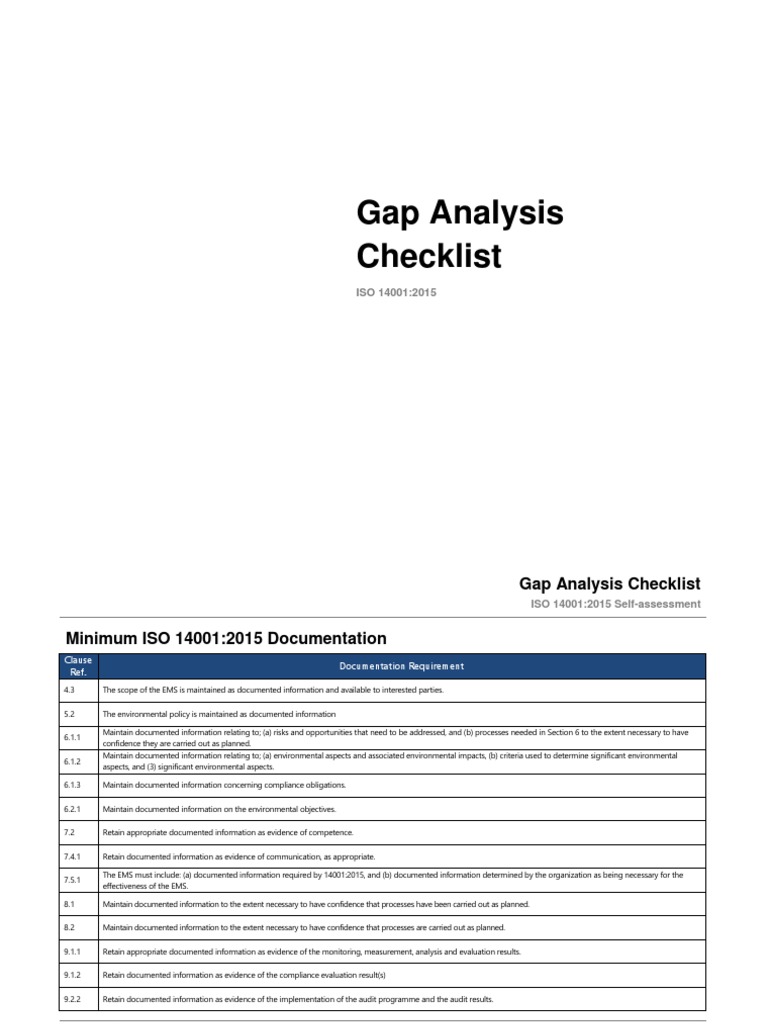 ISO 14001-2015 Gap Analysis Checklist | PDF | Business Process ...