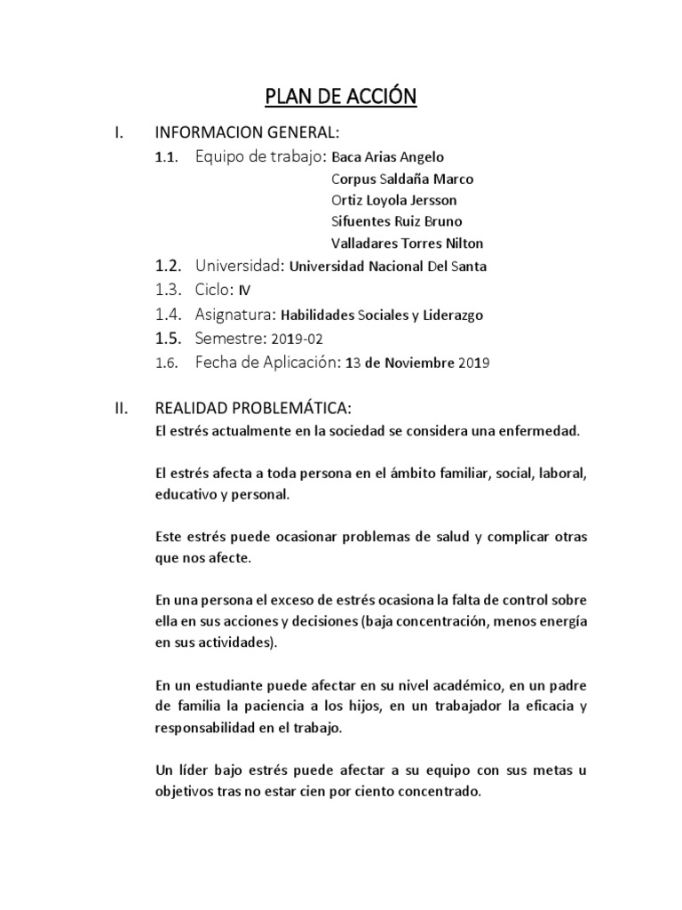 Plan de Acción Estres Habilidades | PDF | Estrés (biología) | Ansiedad