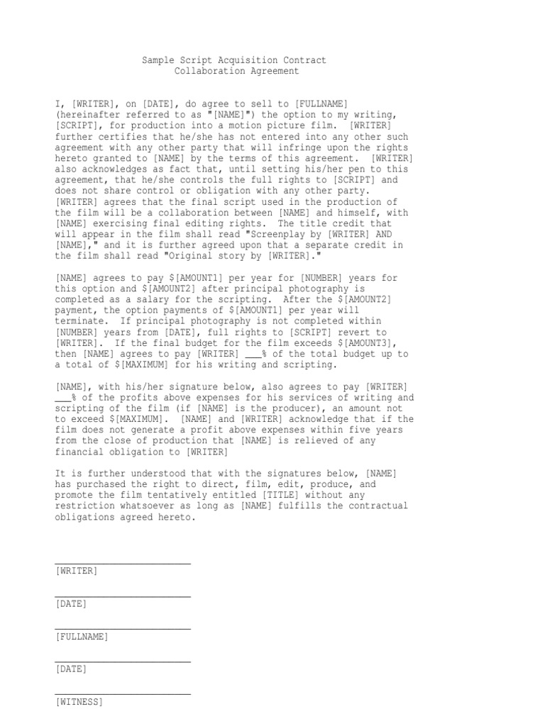 Script Agreement | PDF | Screenplay | Civil Law (Legal System)