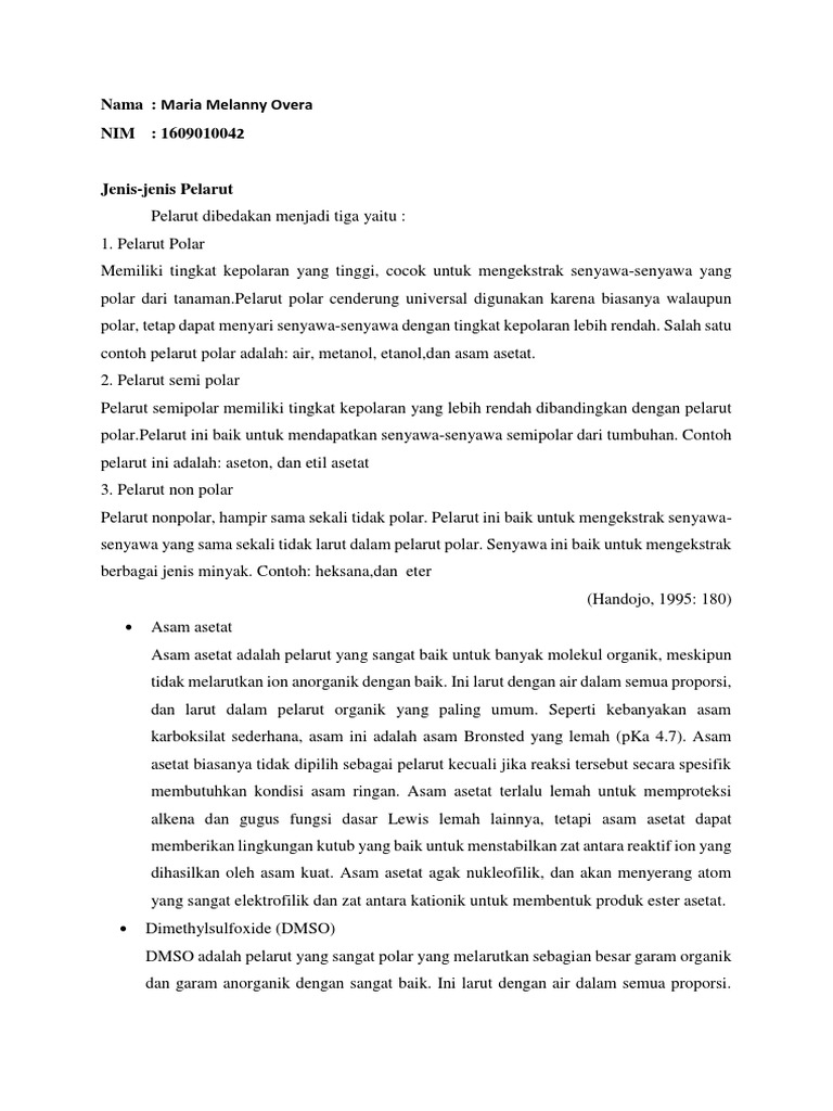 Jenis Pelarut dan Contohnya | PDF