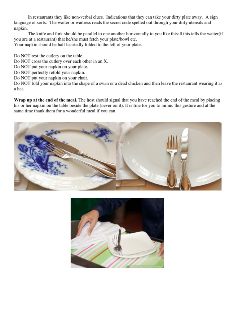 Position of Cutleries and Napkin | PDF
