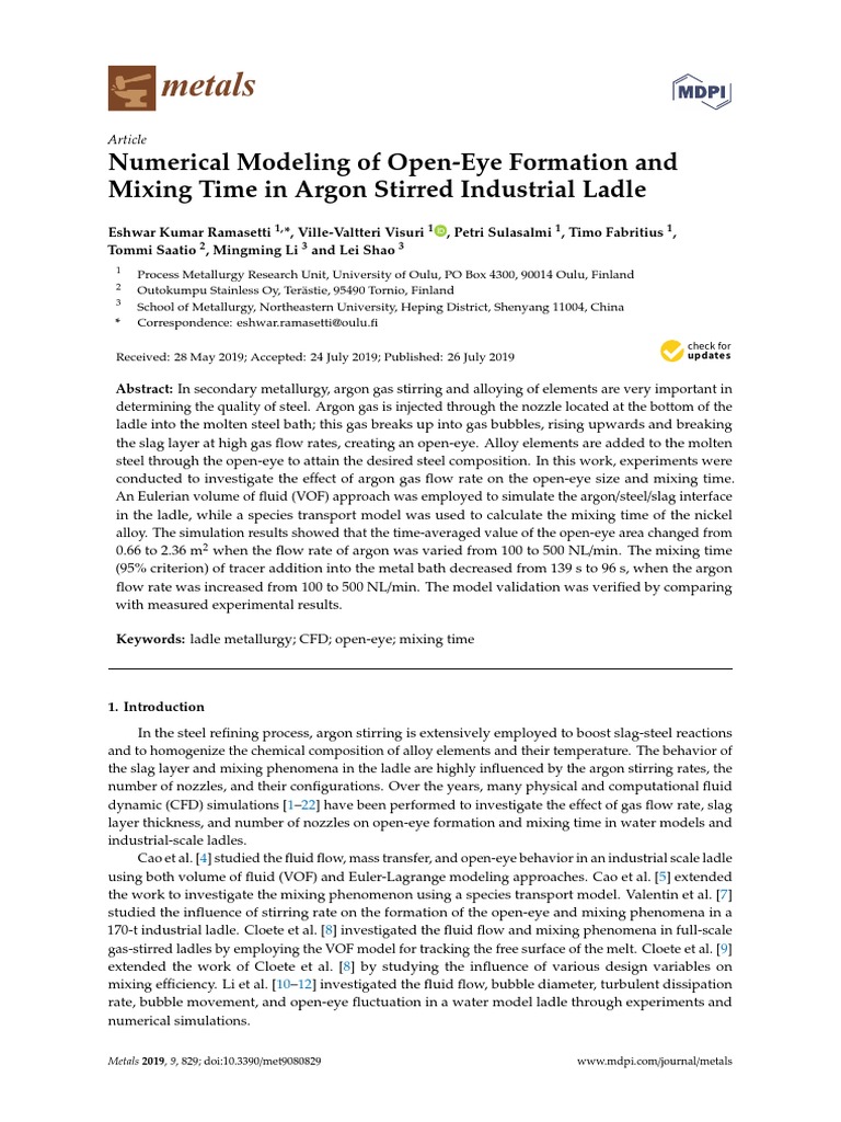 Metals: Numerical Modeling of Open-Eye Formation and Mixing Time in ...