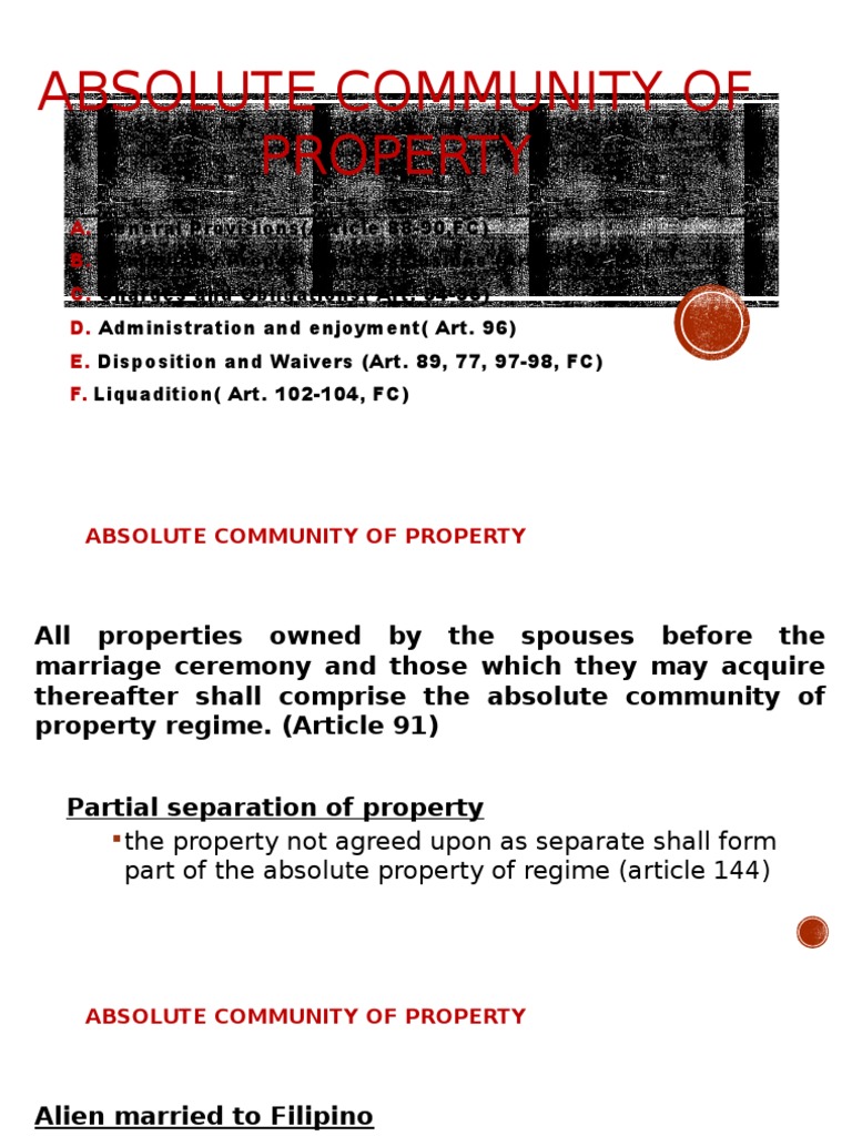 Absolute Community of Property | PDF | Marriage | Expense