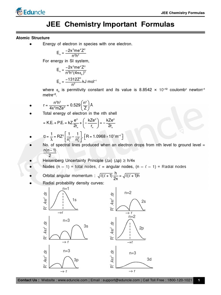 JEE CHemistry Formulas | PDF | Coordination Complex | Chemical Equilibrium