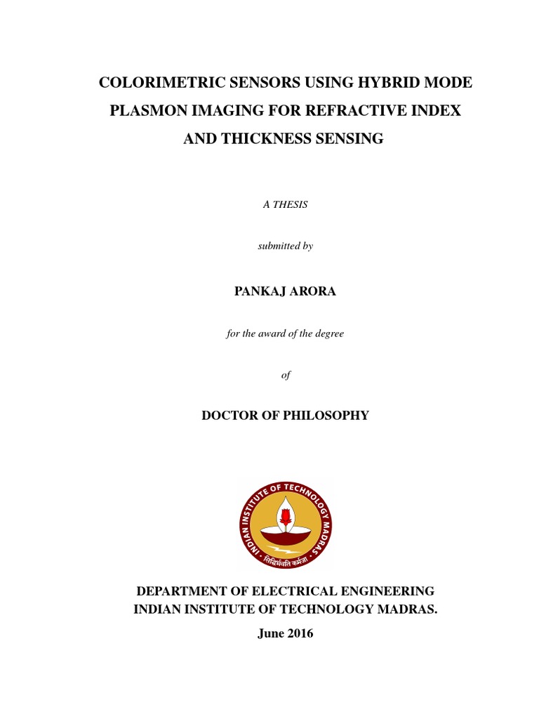 Thesis Arora | PDF | Surface Plasmon Resonance | Electrodynamics Thesis Arora | PDF | Surface Plasmon Resonance | Electrodynamics
