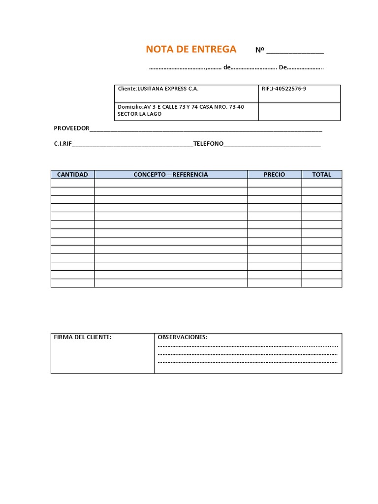 Modelo Nota de Entrega Word | PDF