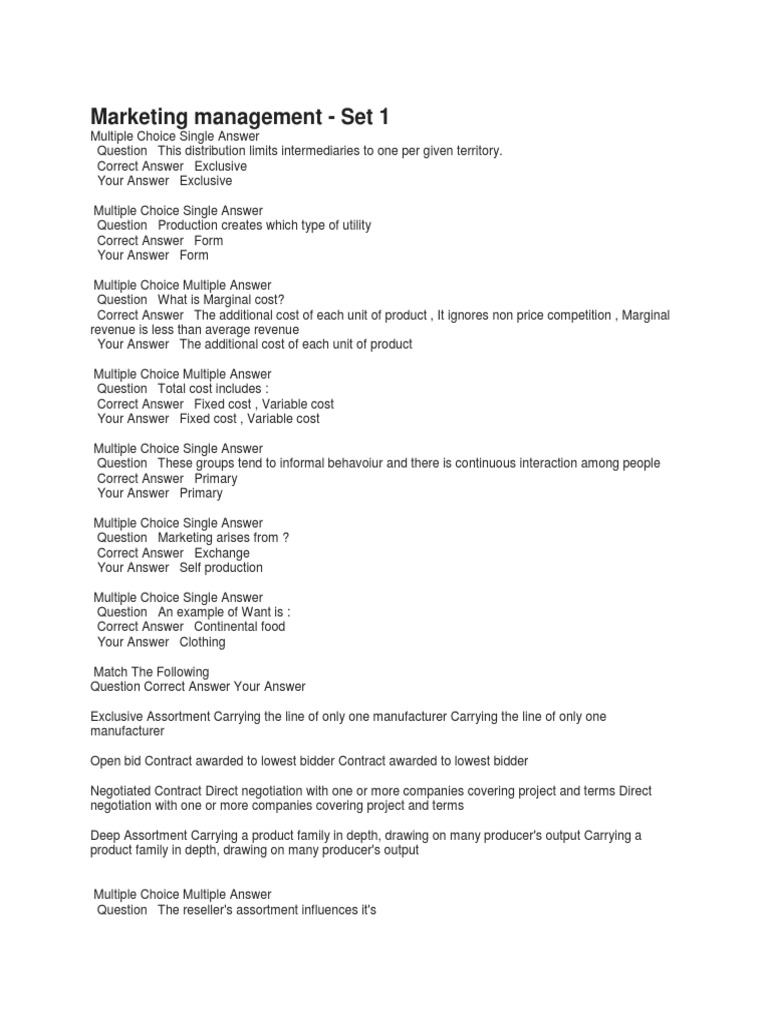 Marketing Management - Set 1 | PDF | Prices | Marketing