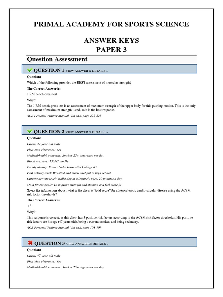 Primal Academy For Sports Science Answer Keys Paper 3: Question ...