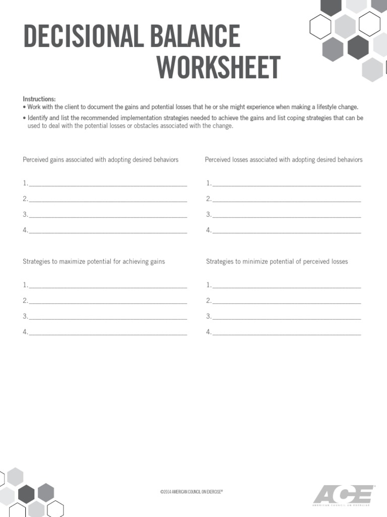 Decisional Balance Worksheet: Instructions | PDF | Behavioural Sciences ...