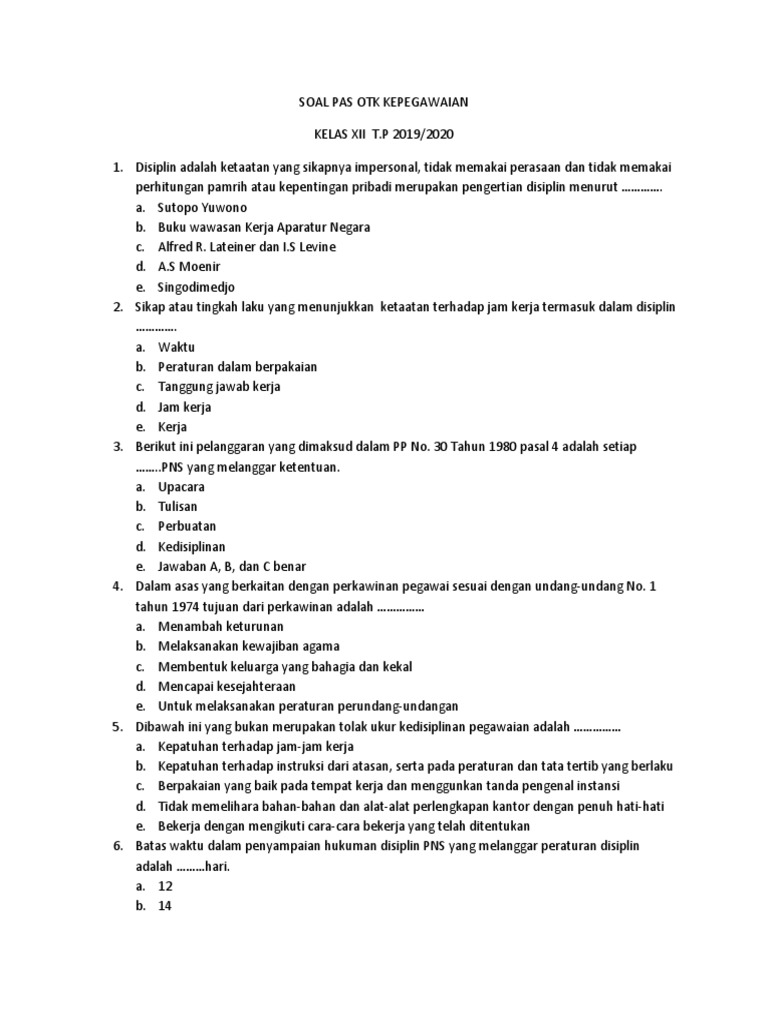 Soal Pas Otk Kepegawaian Xii | PDF